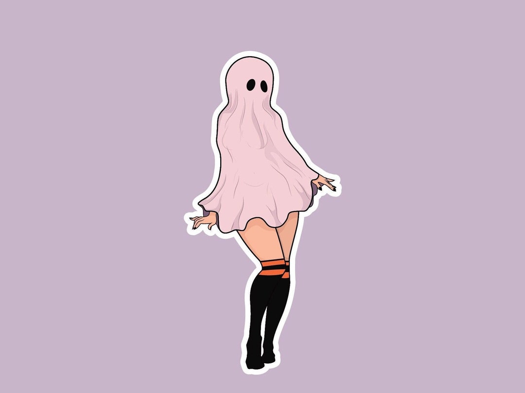 Ghost Girl Pin-up, Halloween Sticker - Etsy