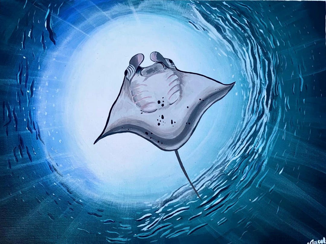 Ocean Wall Decor, Manta Ray Painting, Ocean Lover Decor, Beach House ...