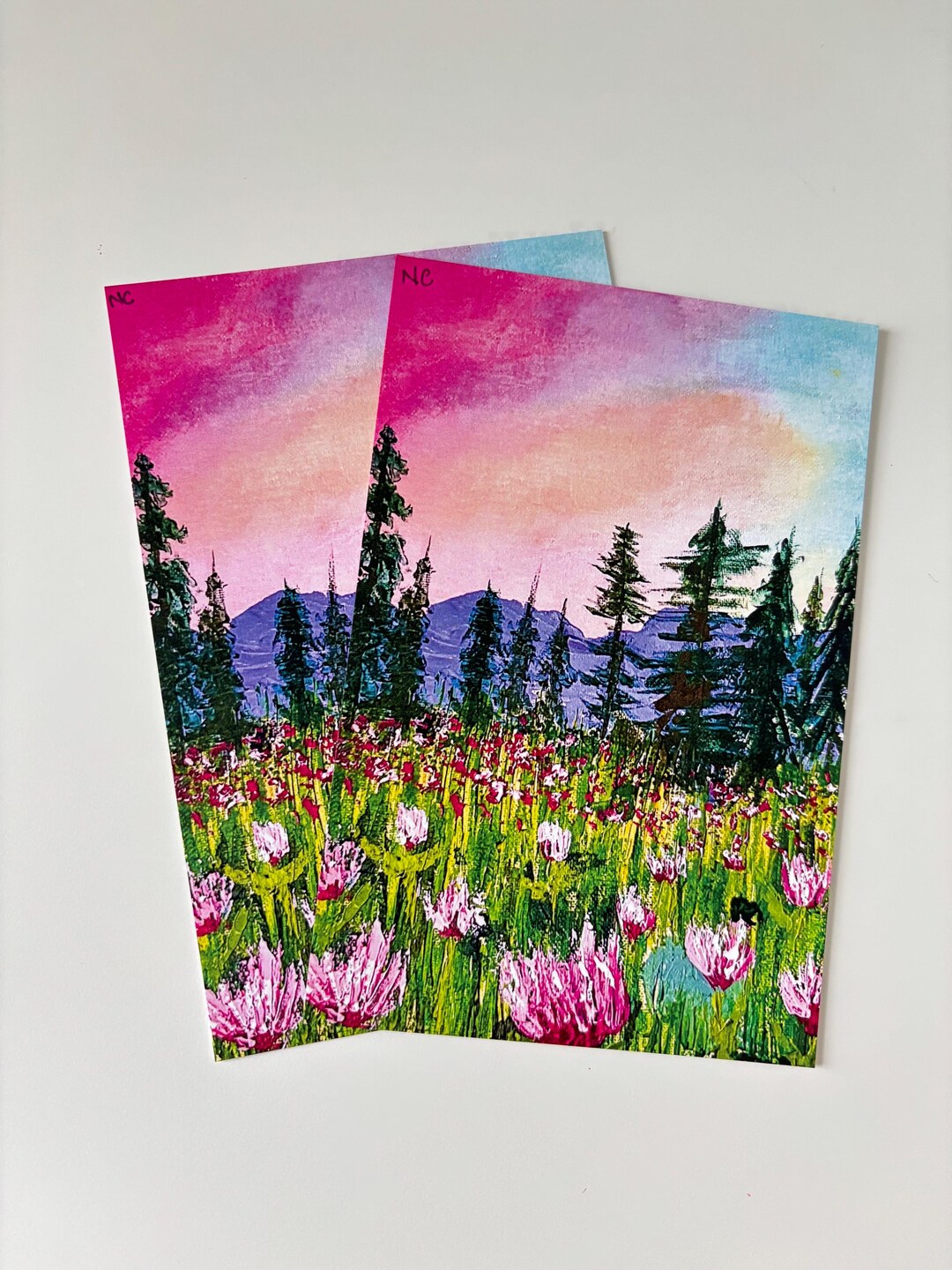 Vibrant Landscape Print: Colorful Meadow, Mountain Art (4x6 Inch) - Etsy