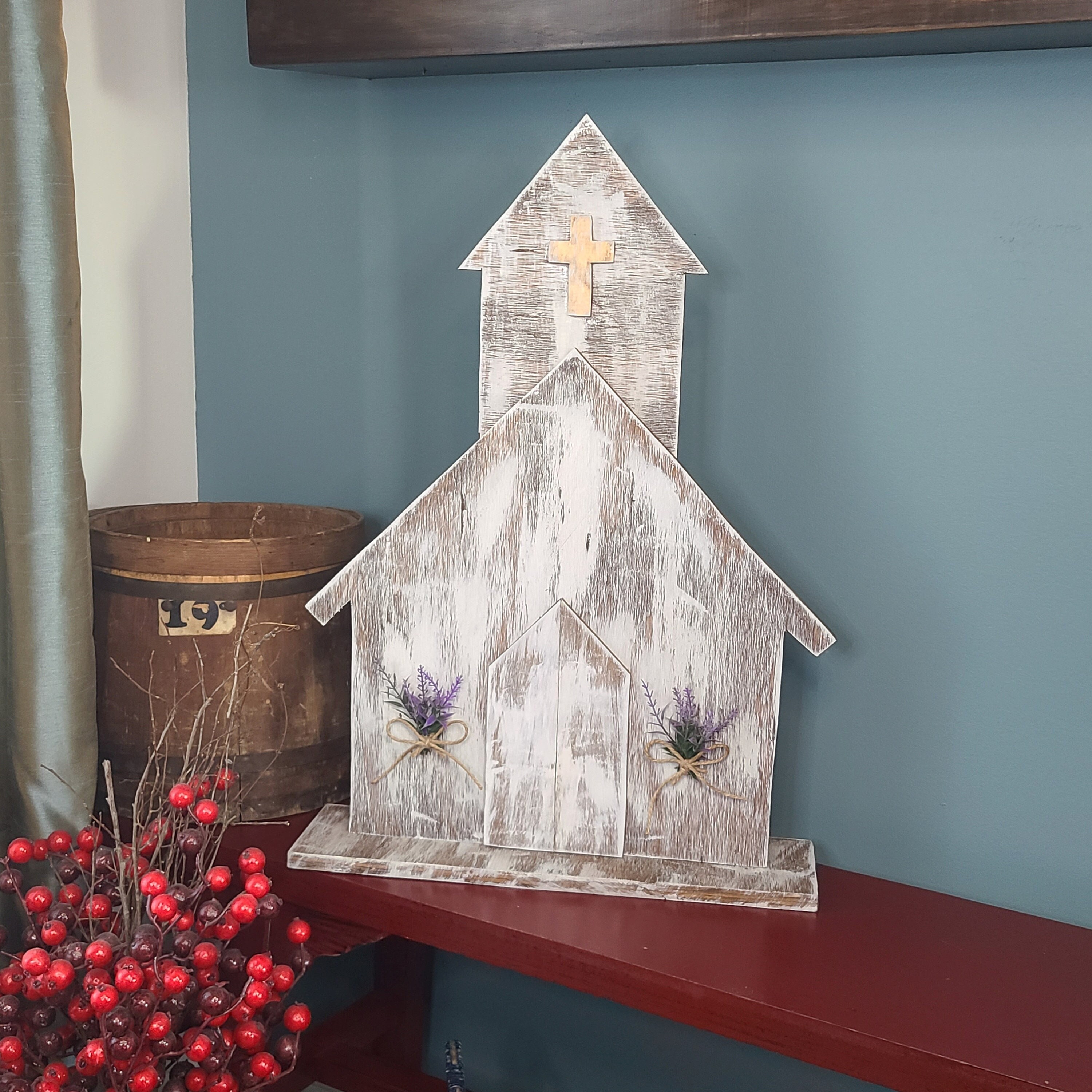 Wooden Rustic Church, Primitive Wood Church, Farmhouse Decor, Handmade ...