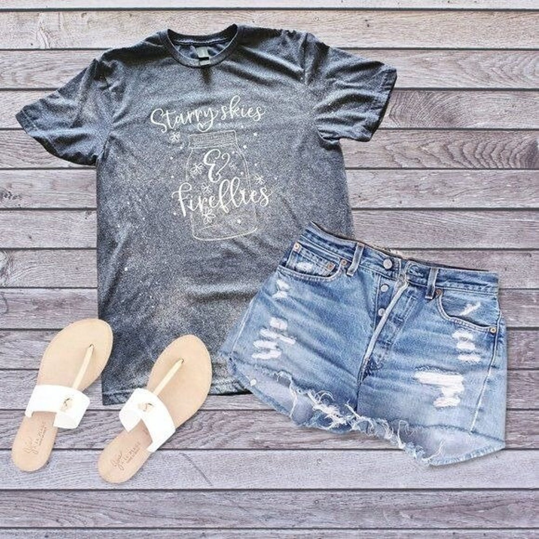 Womens Starry Skies & Fireflies White Screen Print Lightly Bleached T Shirt - Etsy
