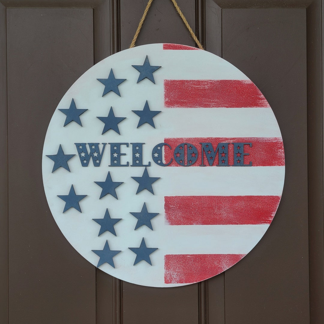 Front Door Decor, Patriotic Door Hanger, Americana Welcome Door Hanger ...