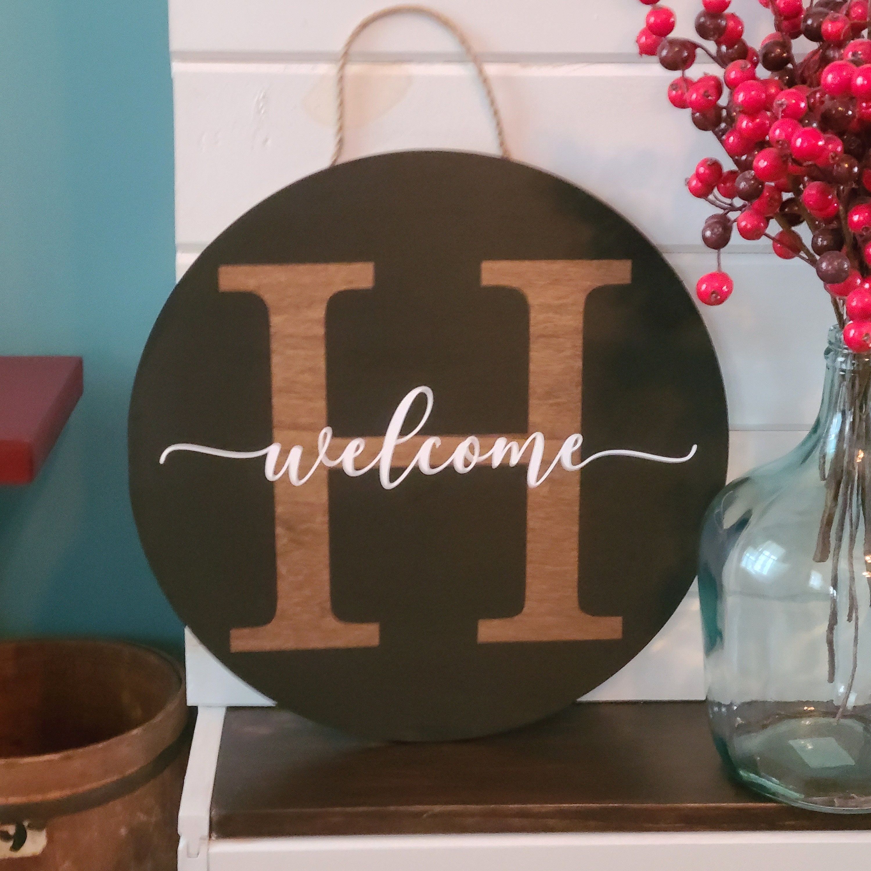 Front Door Decor, Personalized Door Hanger, Monogram, Welcome Sign ...