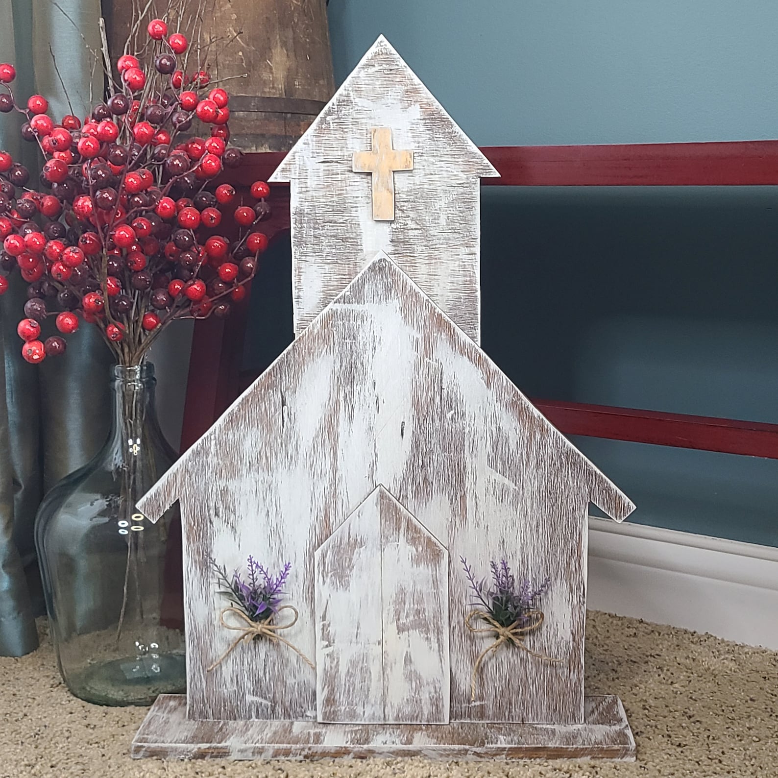 Wooden Rustic Church, Primitive Wood Church, Farmhouse Decor, Handmade ...