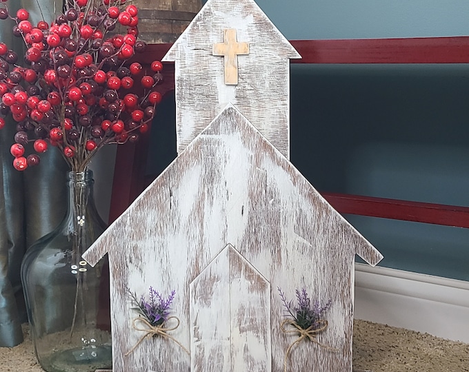 Wooden Rustic Church, Primitive Wood Church, Farmhouse Decor, Handmade ...