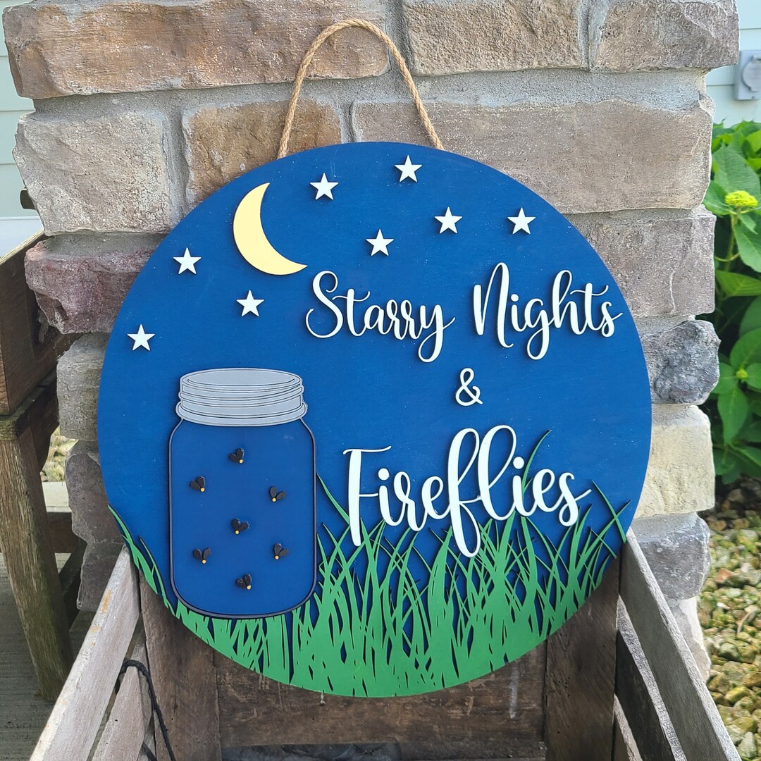 Starry Nights & Fireflies Door Hanger, Front Door Decor, Summer 3D ...