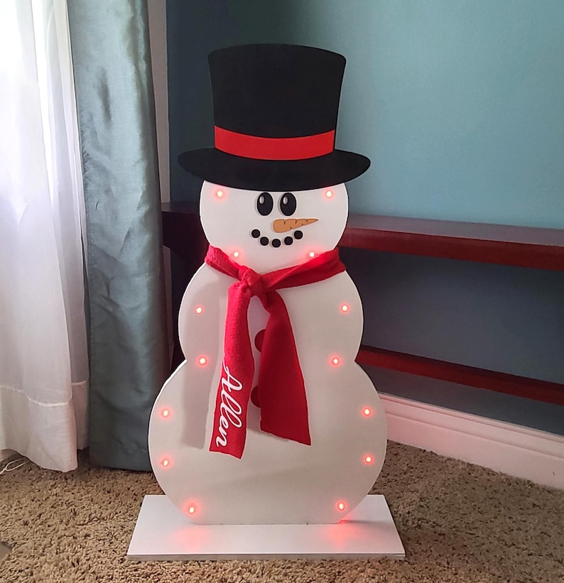 Personalized Wooden Lighted Snowman, Farmhouse Snowman, Holiday Decor ...