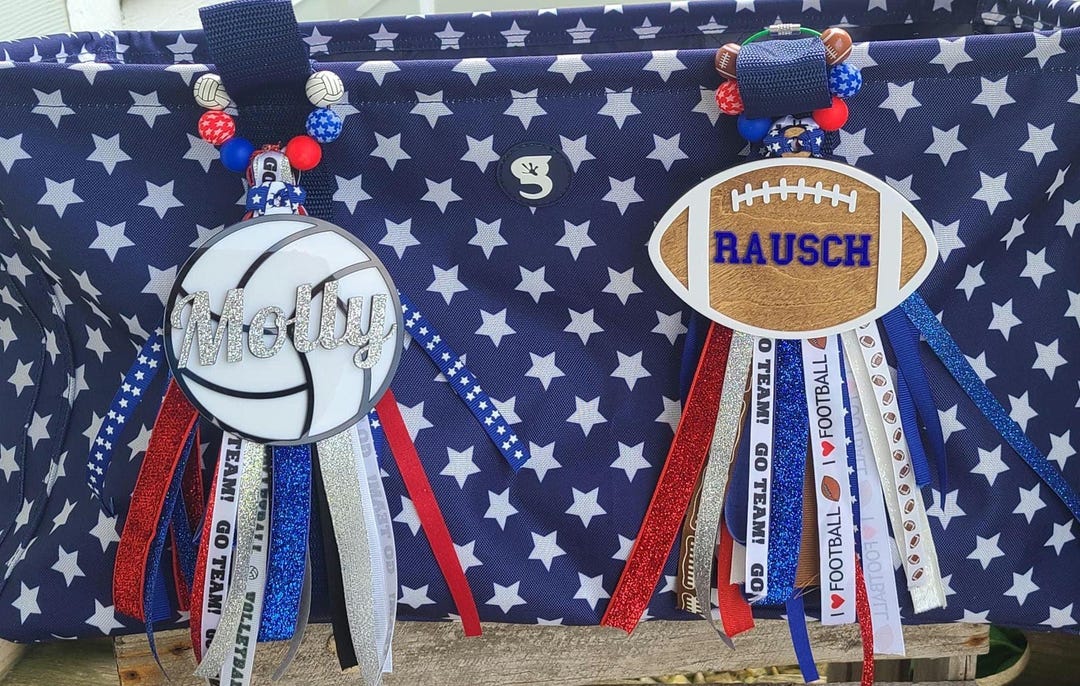 Personalized Sport Ribbon Bag Tag, Sports Bag Tassel and Charm, Bookbag ...