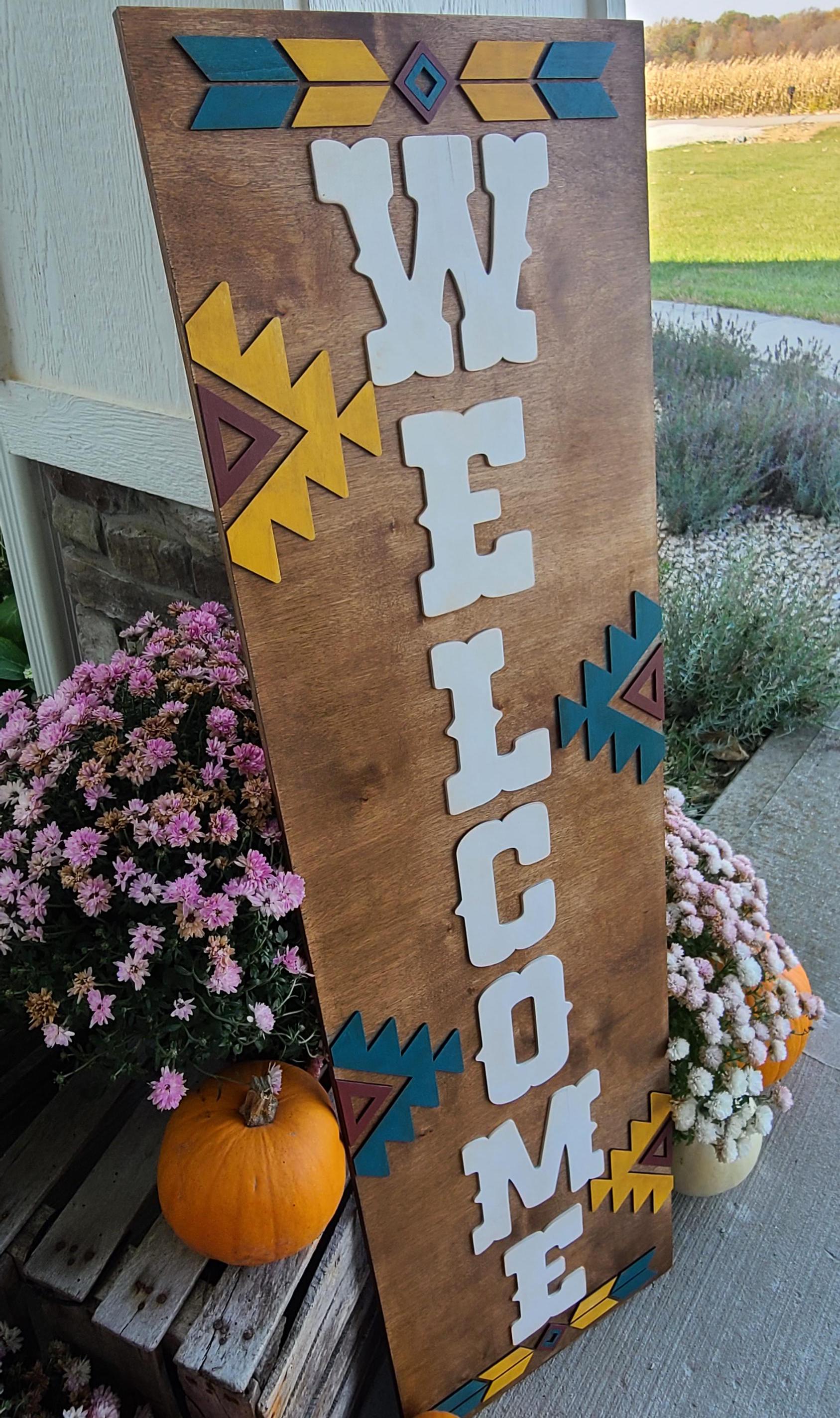 Wooden Rustic Western Aztec Welcome Front Porch Leaner Sign, Distressed ...