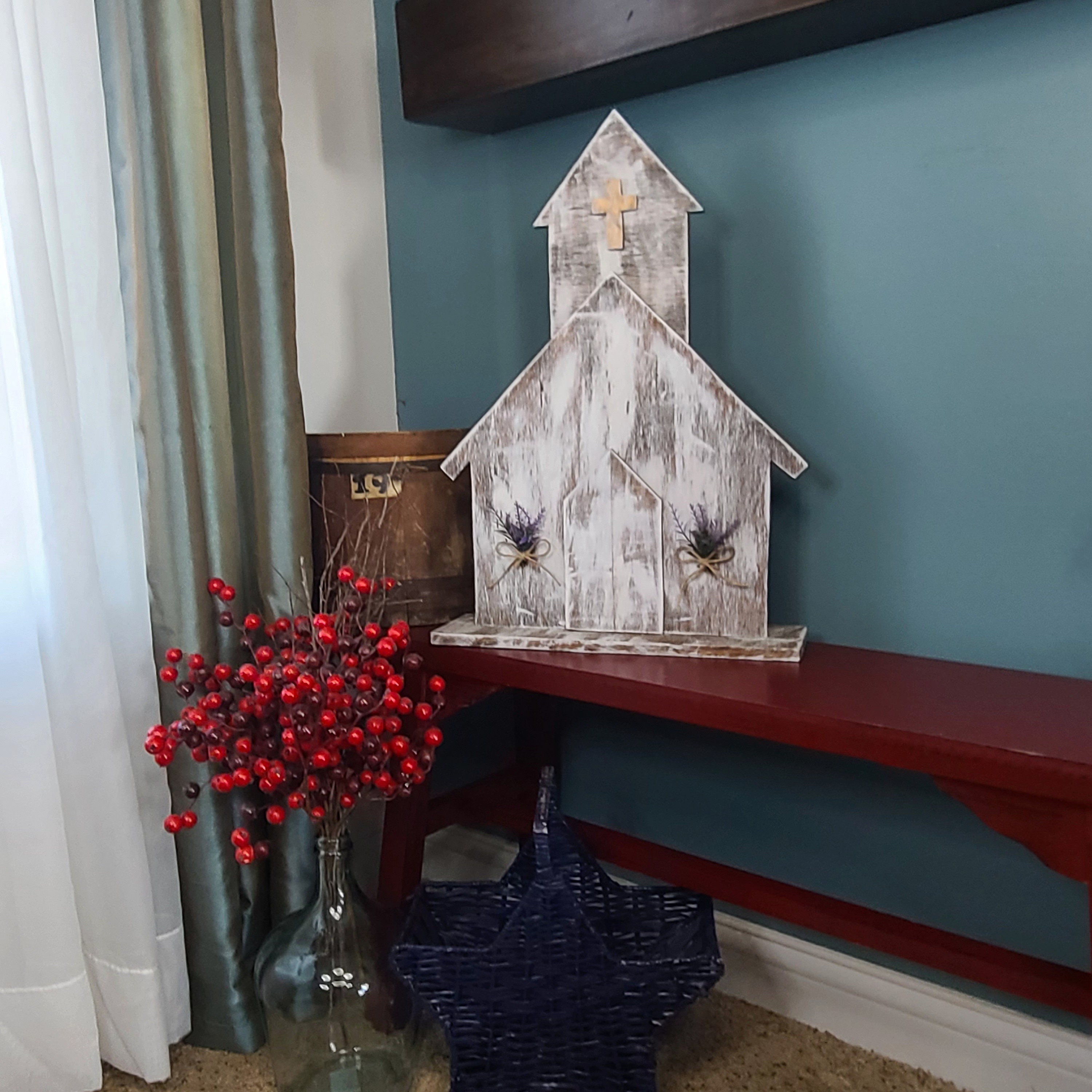 Wooden Rustic Church, Primitive Wood Church, Farmhouse Decor, Handmade ...