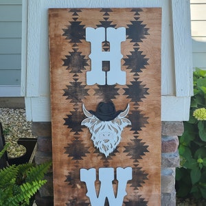 Wooden Highland Cow Howdy Western Porch Leaner Sign, Distressed Western ...