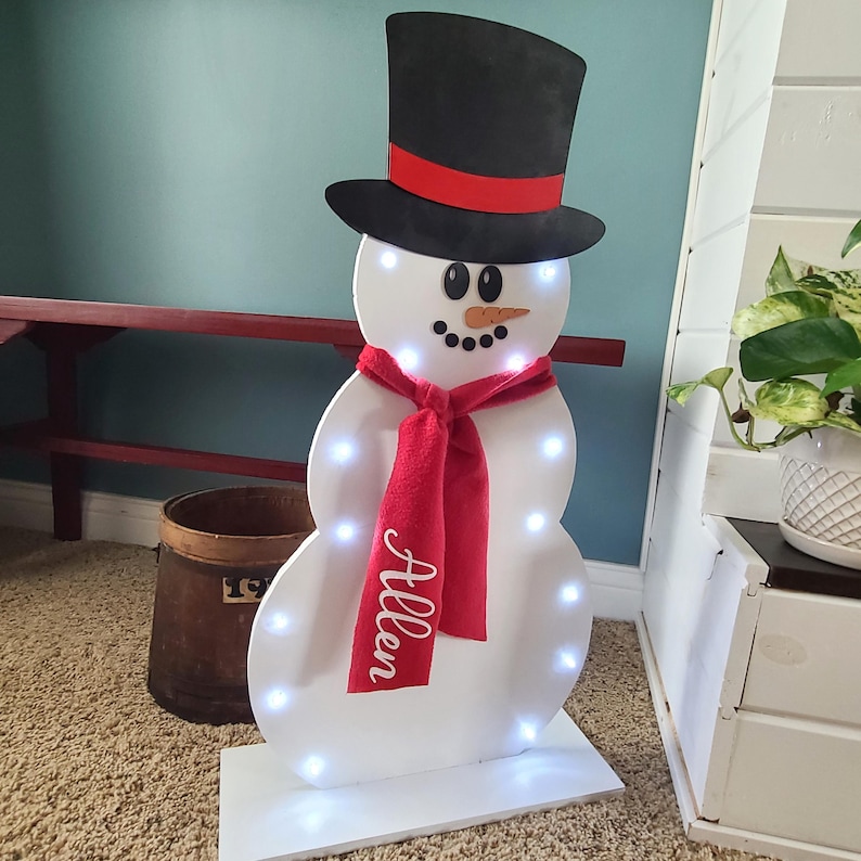 Personalized Wooden Lighted Snowman, Farmhouse Snowman, Holiday Decor ...