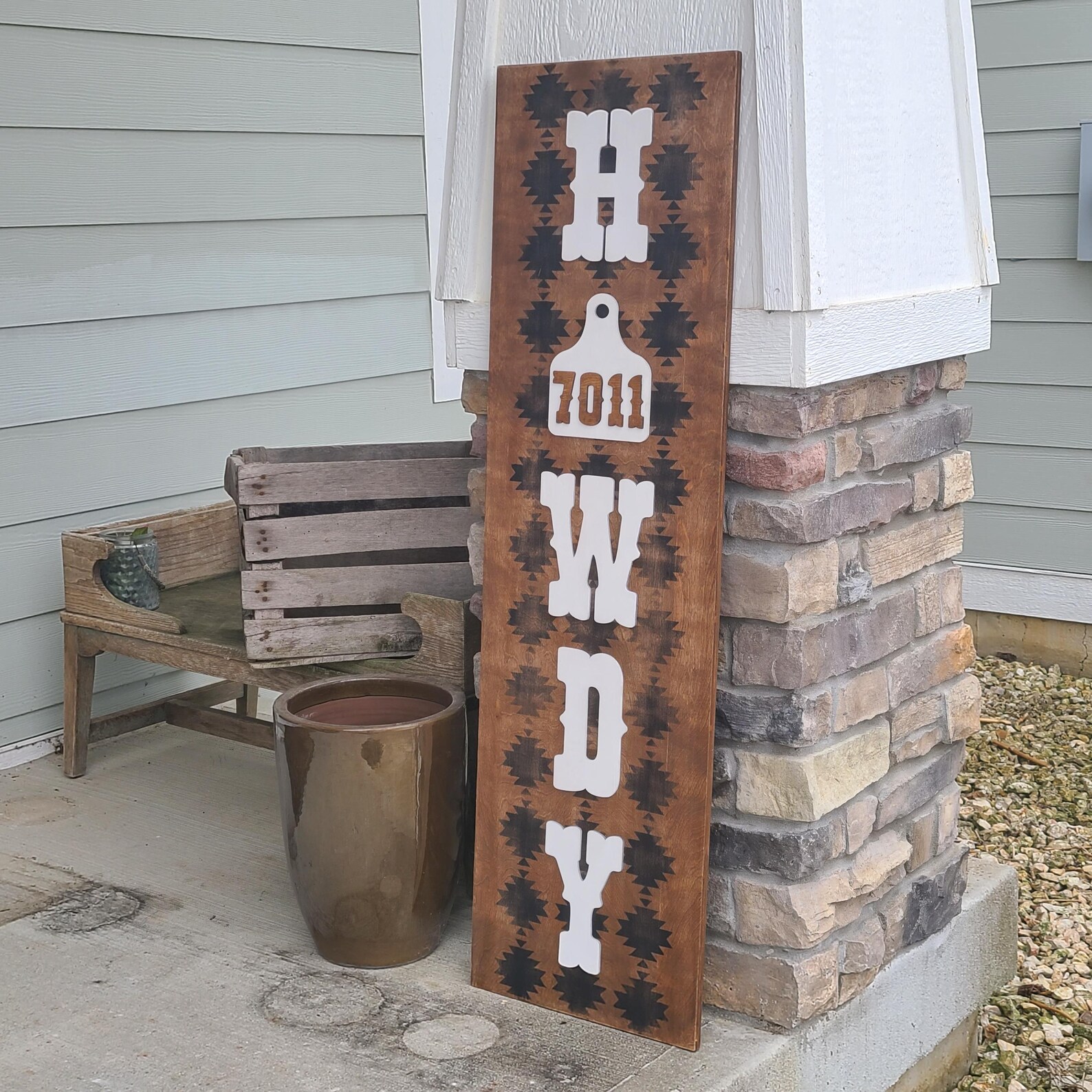 Customizable House Number Ear Tag Howdy Western Porch Leaner Sign ...
