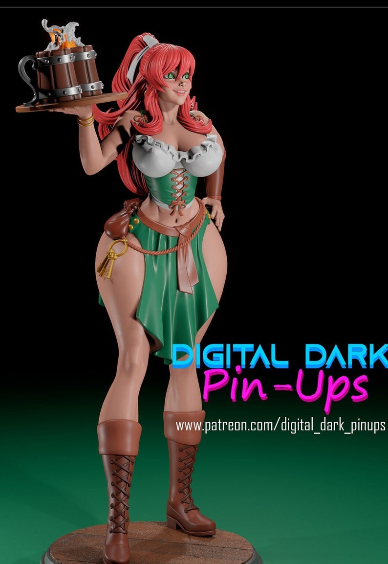 Barmaid Fan Art 3d Printed Resin Model Kit Sfw Nsfw Futa Digital Dark