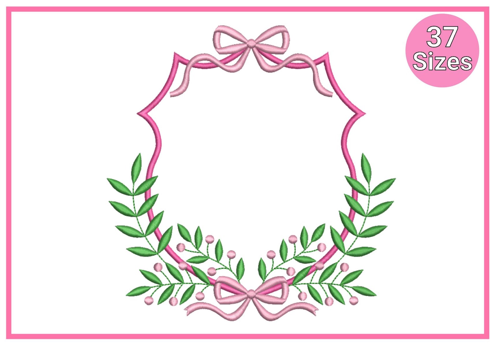 Banner Frame Bow Embroidery Stitch , Greenery Crest Embroidery Design ...