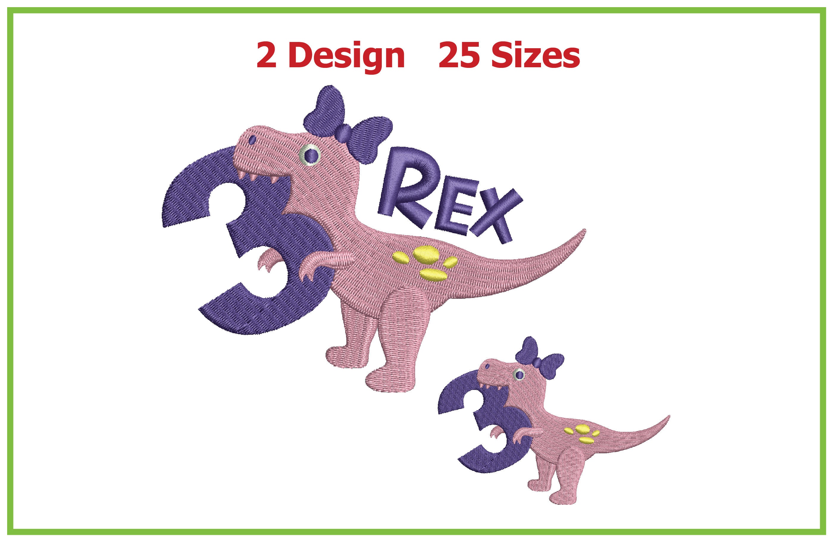 Three Rex Girl Embroidery, Dinosaur Embroidery Design, Birthday Girl ...