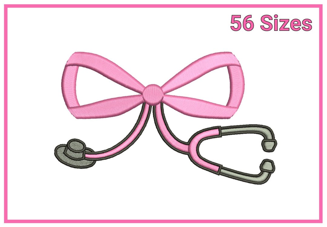 Nurse Stethoscope Bow Embroidery Stitch , Classic Bow Embroidery Design ...