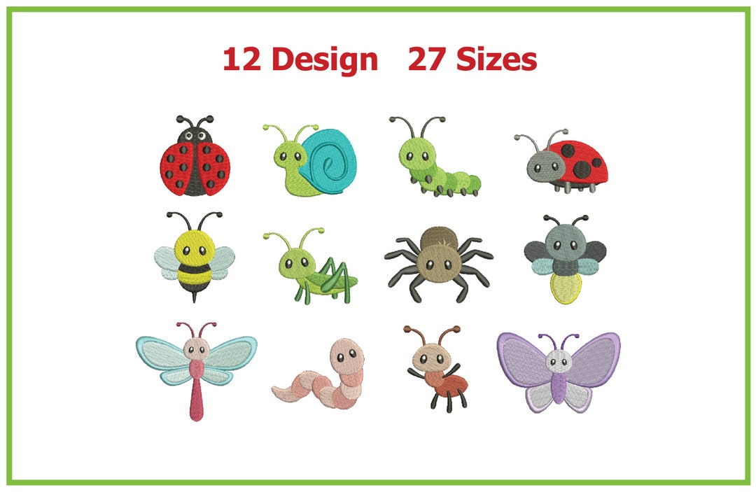 Insects Bee Spider Ant Butterfly Embroidery, Set Insects Embroidery ...