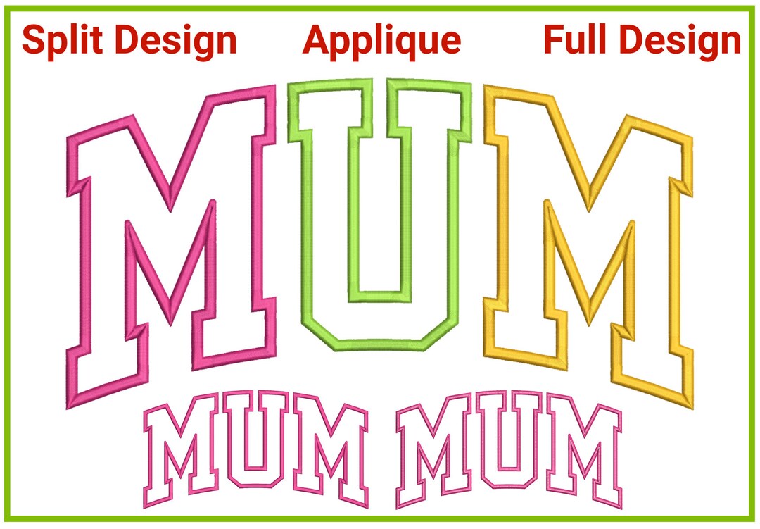 Mum Applique Embroidery Satin Stich Design Mother's Day Designs ...