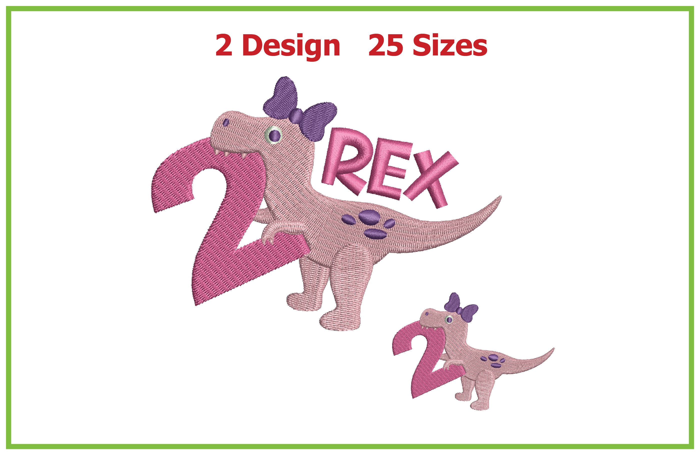 Two Rex Girl Embroidery, Dinosaur Embroidery Design, Birthday Girl Rex ...