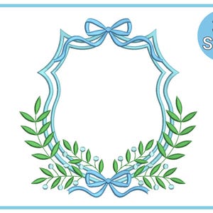 Banner Frame Bow Embroidery Stitch , Greenery Crest Embroidery Design ...
