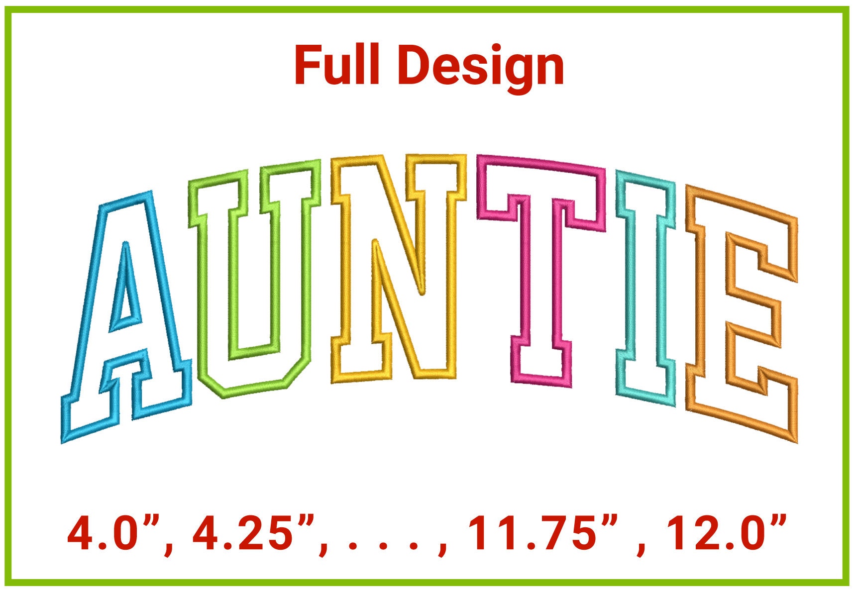Auntie Applique Embroidery Satin Stich Aunt Design Mother's Day Designs ...
