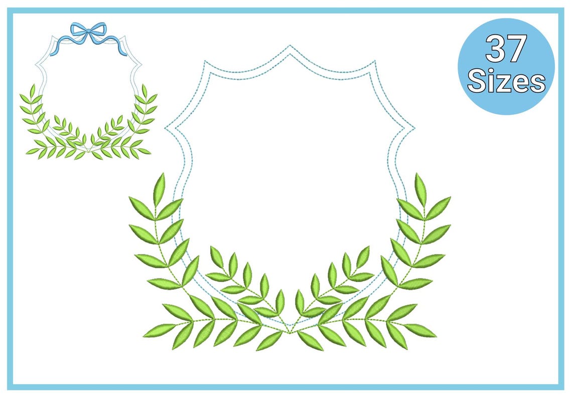 Banner Frame Bow Embroidery Stitch , Greenery Crest Embroidery Design ...