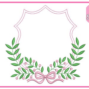 Banner Frame Bow Embroidery Stitch , Greenery Crest Embroidery Design ...