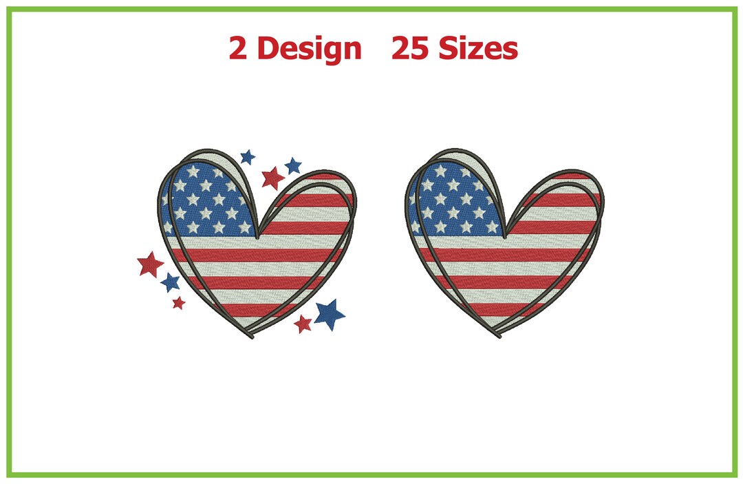 American Flag Heart Embroidery, USA Flag Heart Embroidery Design, Flag ...