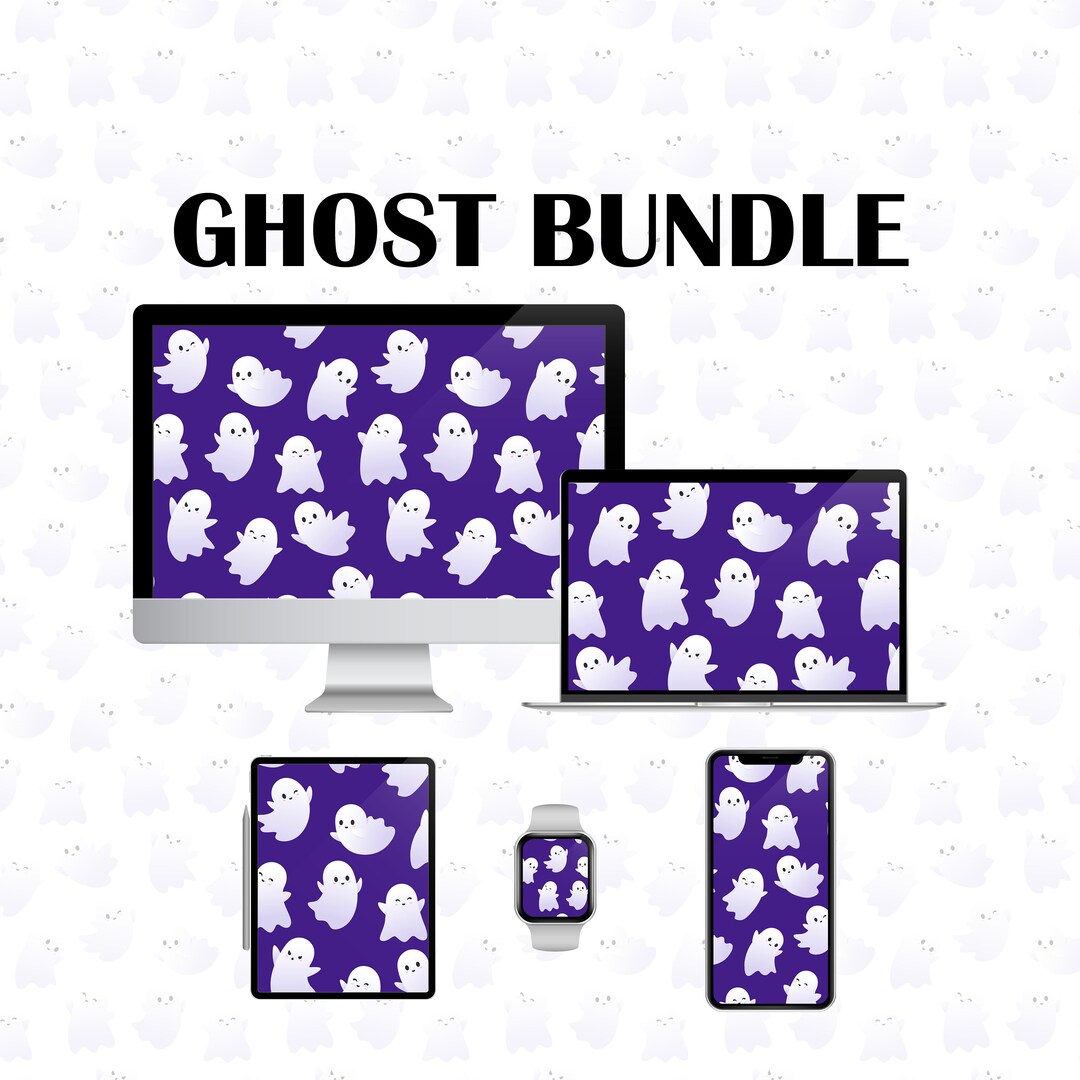 Cute Spooky Ghost Pattern Background Pack Phone Laptop PC Tablet Smart ...