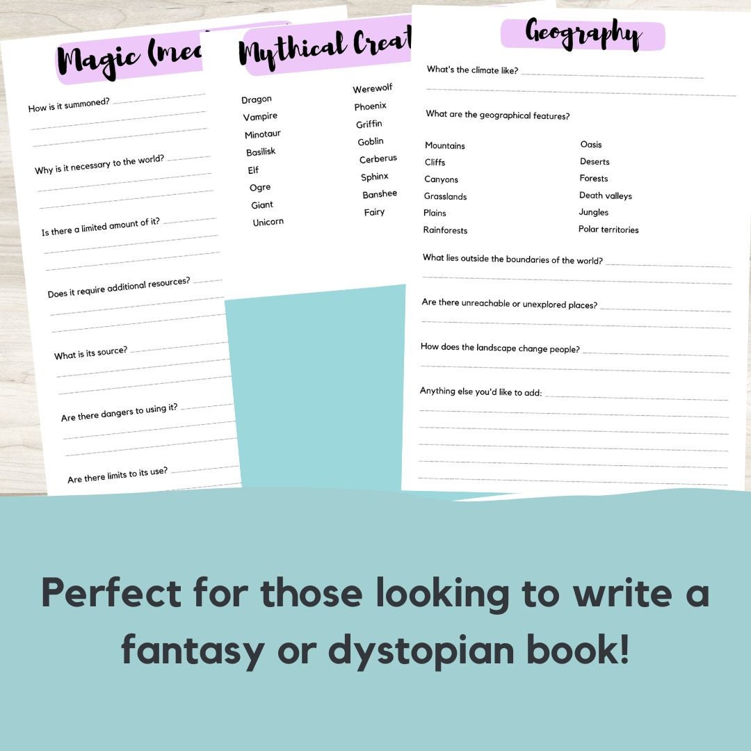 Printable Fantasy/dystopian Sheets | Writing Fantasy/dystopian Workbook ...