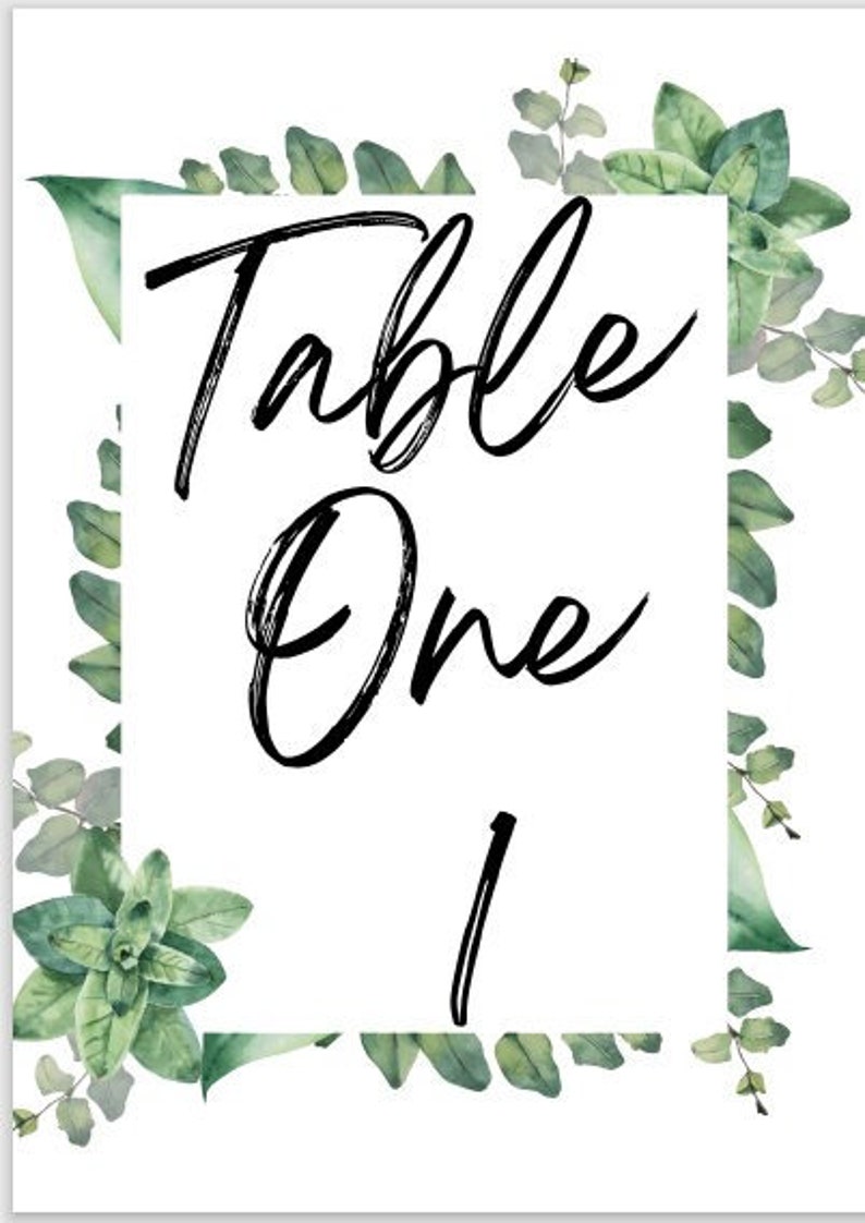 Printable Table Numbers 1-15 Place Cards 5x7 Wedding Party Green Leaf ...