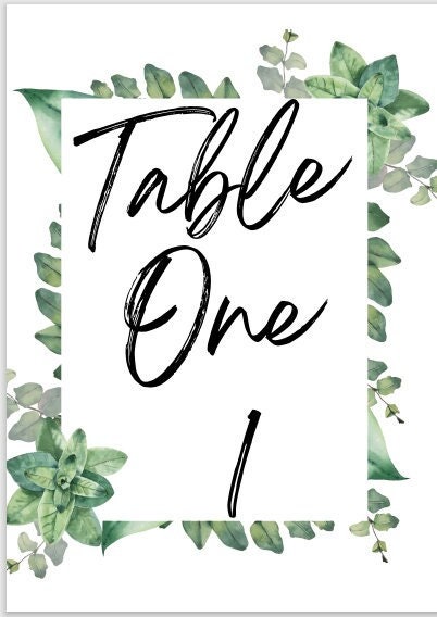 Printable Table Numbers 1-15 Place Cards 5x7 Wedding Party Green Leaf ...