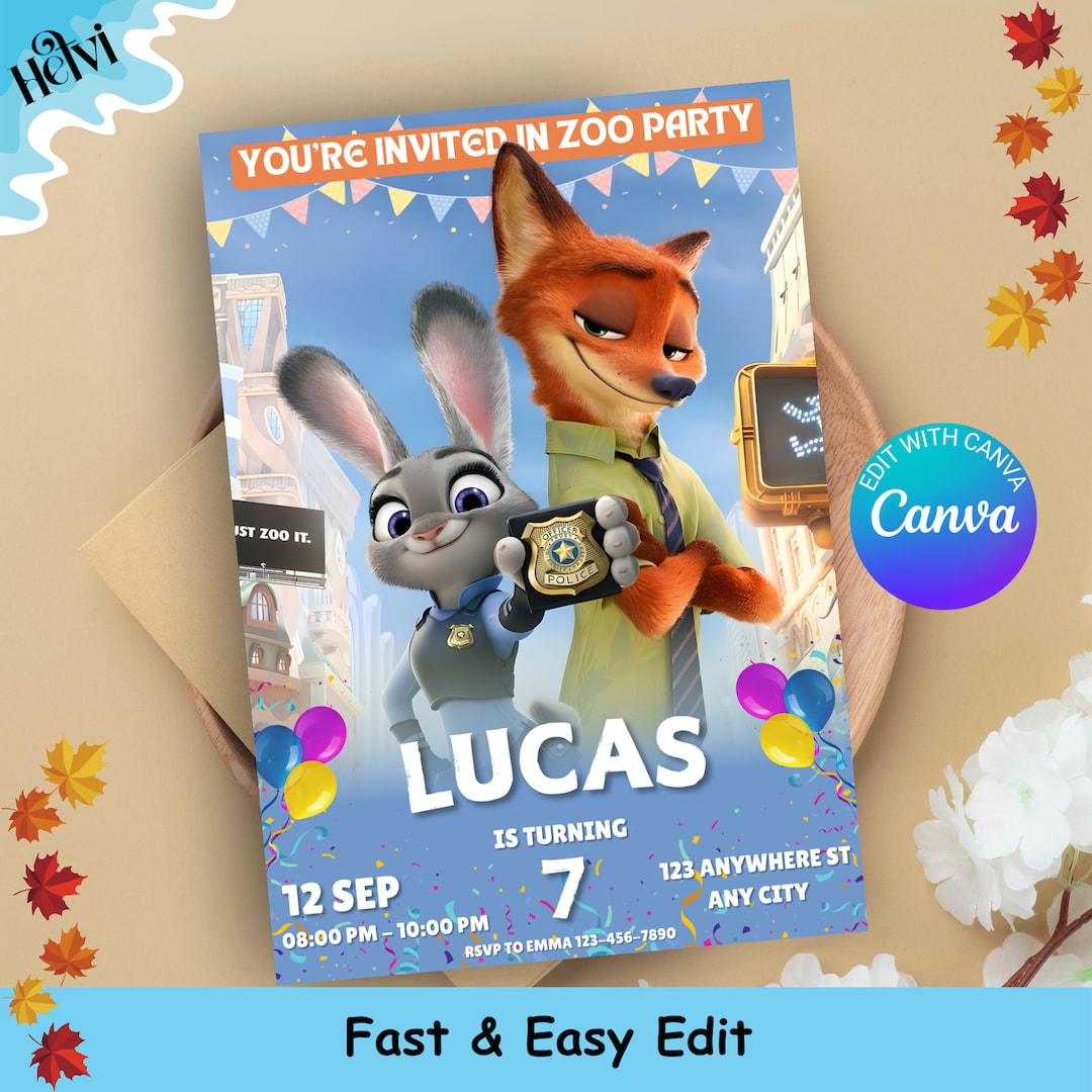 Zootopia Birthday Invitation, Customizable Digital Invitation, Fun ...