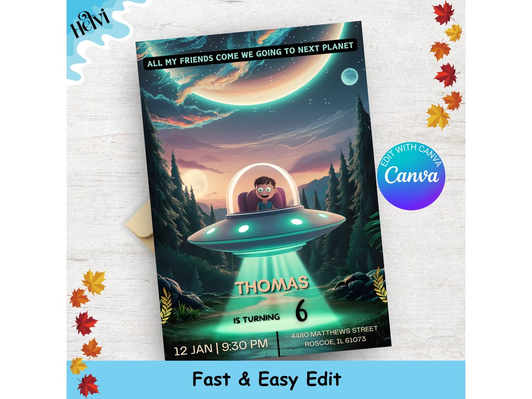 Editable Alien Invitation, Custom Alien Birthday Card, Digital Party ...