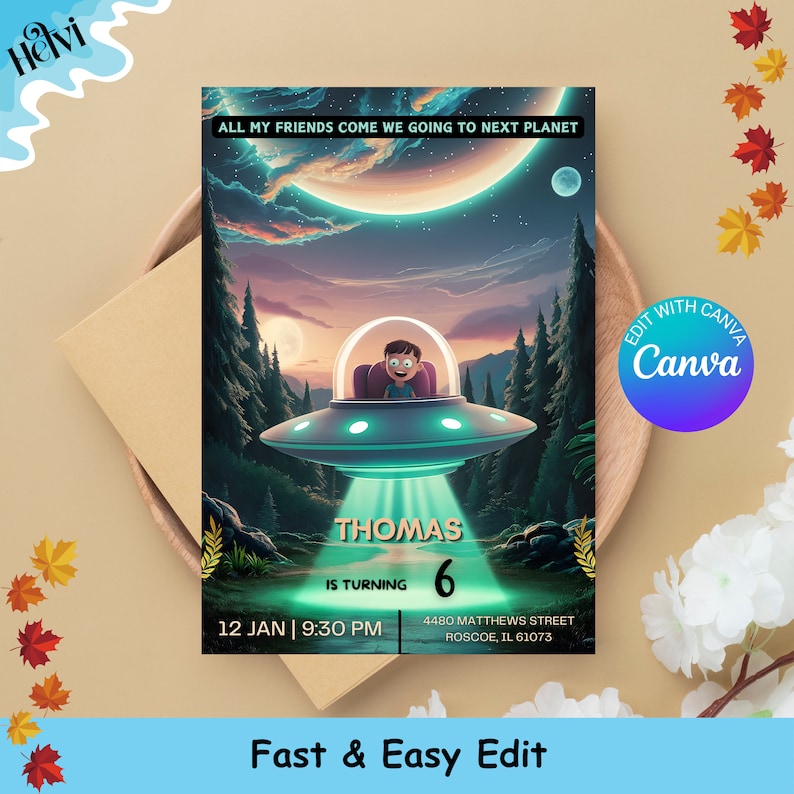 Editable Alien Invitation, Custom Alien Birthday Card, Digital Party ...