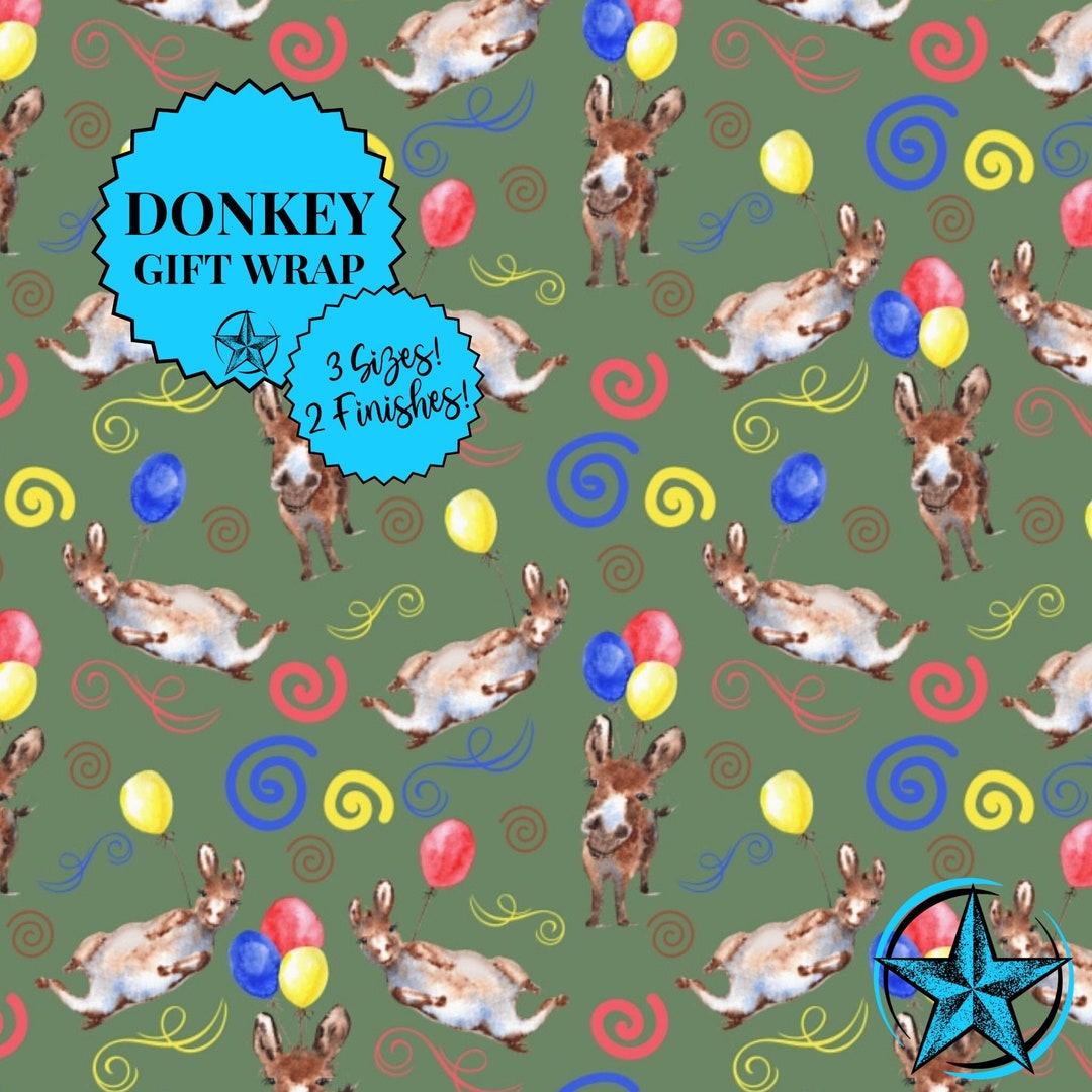 Donkey Wrapping Paper. Vibrant Eco-luxury Donkey Birthday Theme Gift ...