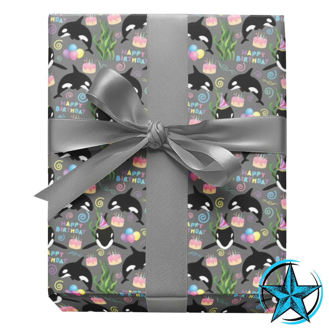 Orca Birthday Wrapping Paper. Vibrant Eco-luxury Whale Birthday Theme ...