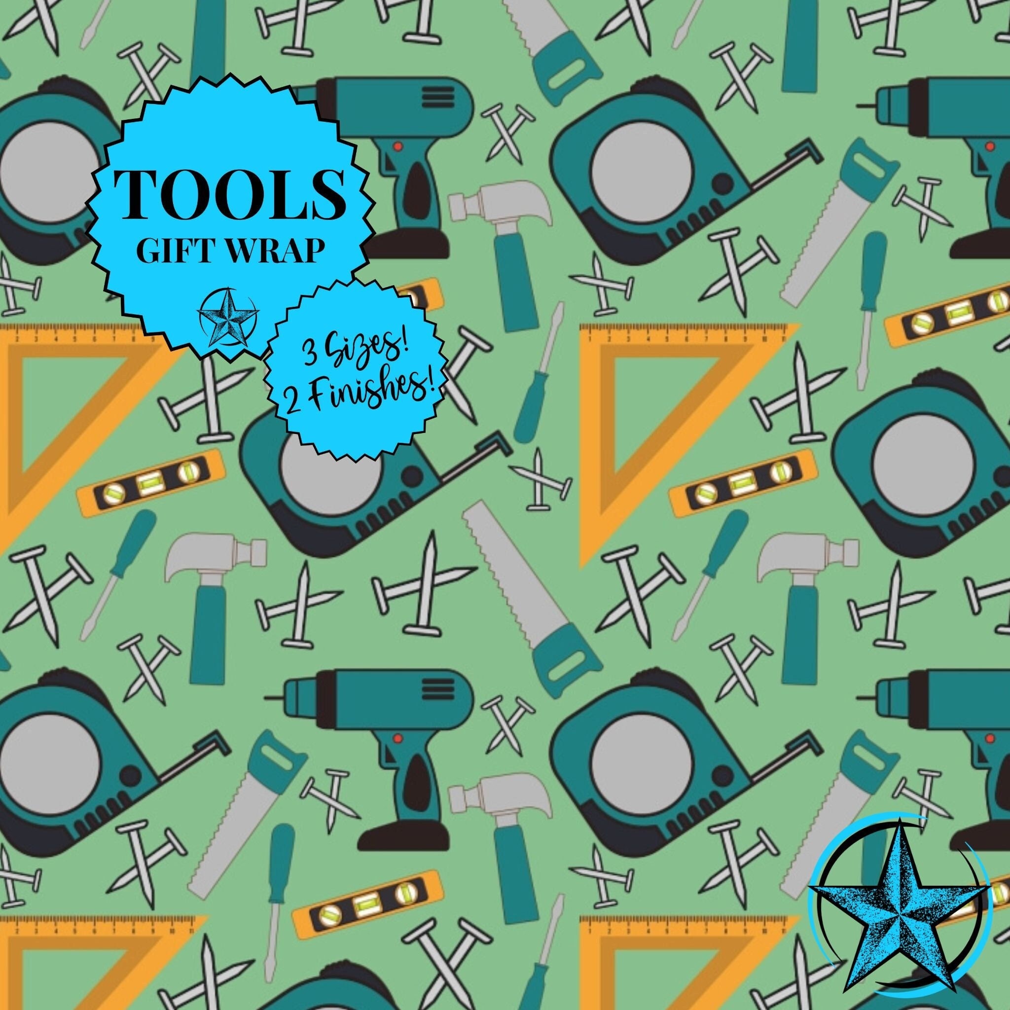 Tools Wrapping Paper. Vibrant Eco-luxury Handyman Construction Birthday ...