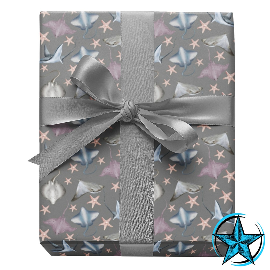 Stingrays and Starfish Wrapping Paper. Vibrant Eco-luxury Ocean ...