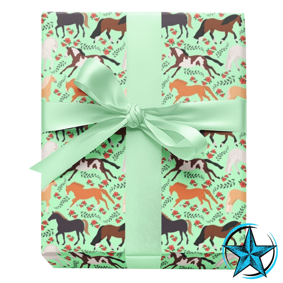 Galloping Horses Wrapping Paper. Vibrant Eco-luxury Western Birthday ...