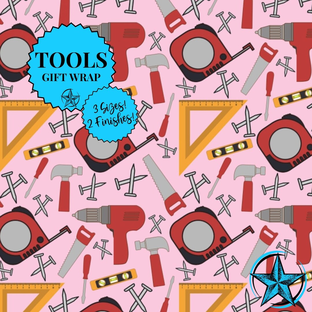 Tools Wrapping Paper. Vibrant Eco-luxury Handyman Construction Birthday Theme Gift Wrap ...
