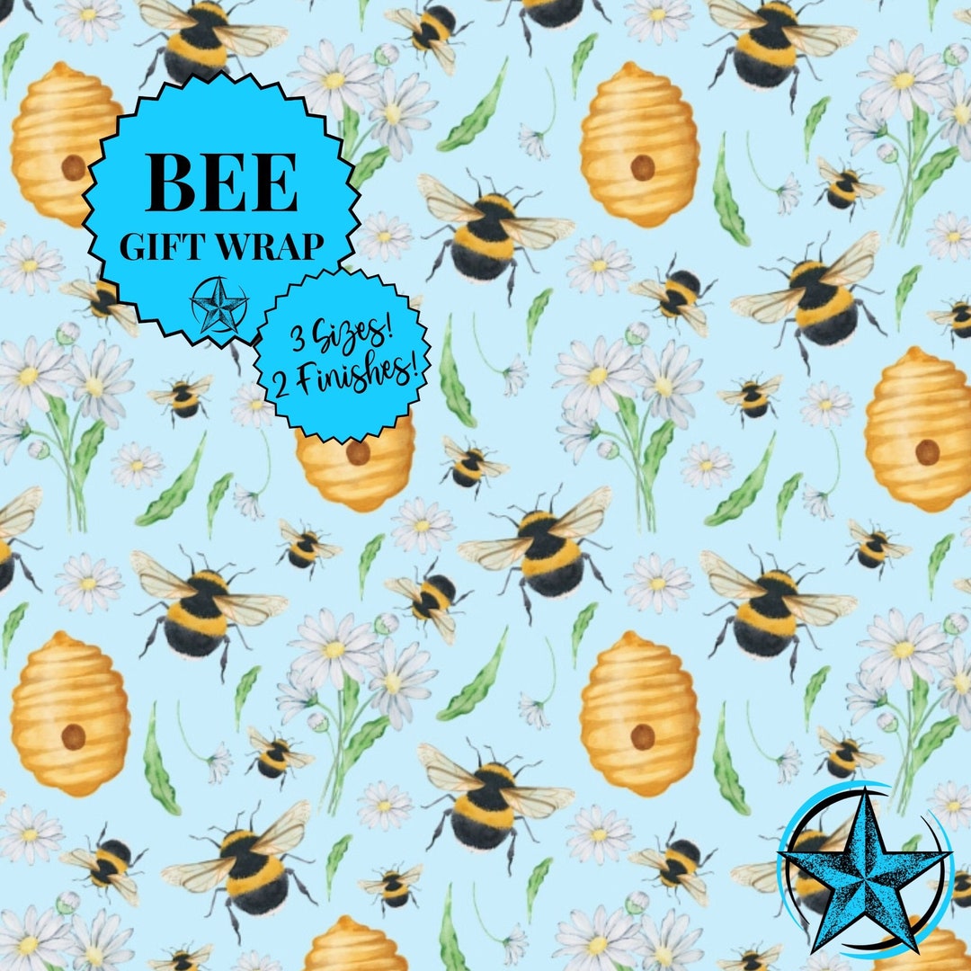 Honey Bees Wrapping Paper. Vibrant Eco-luxury Spring Floral Bee ...