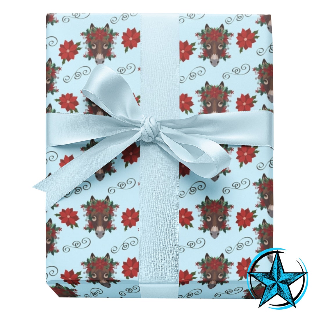 Donkeys and Poinsettias Christmas Wrapping Paper. Vibrant Eco-luxury ...