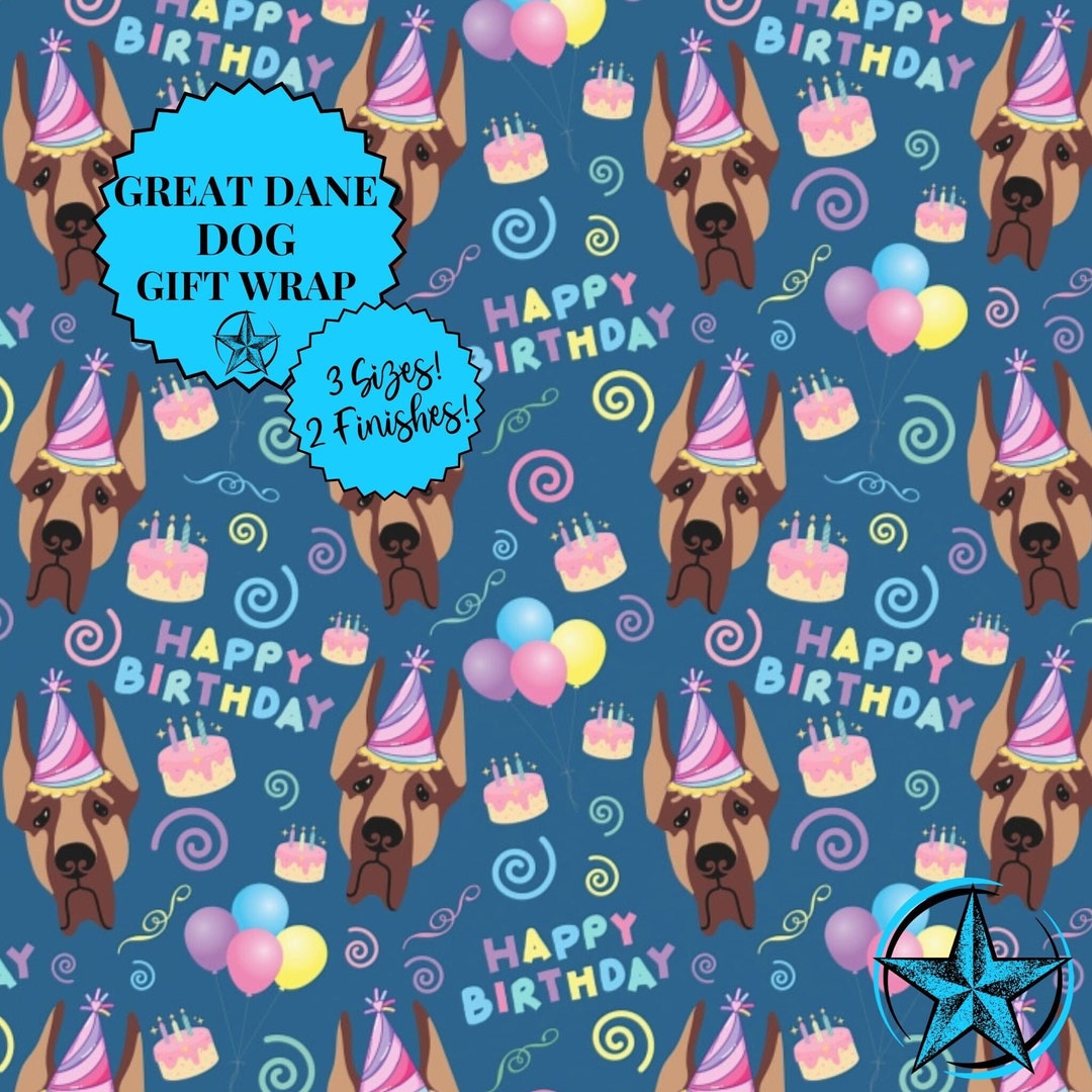 Great Dane Birthday Wrapping Paper. Vibrant Eco-luxury Large Dog ...