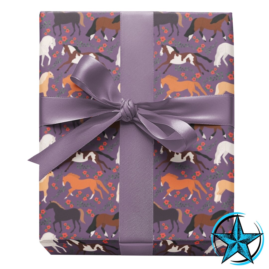 Galloping Horses Wrapping Paper. Vibrant Eco-luxury Western Birthday ...