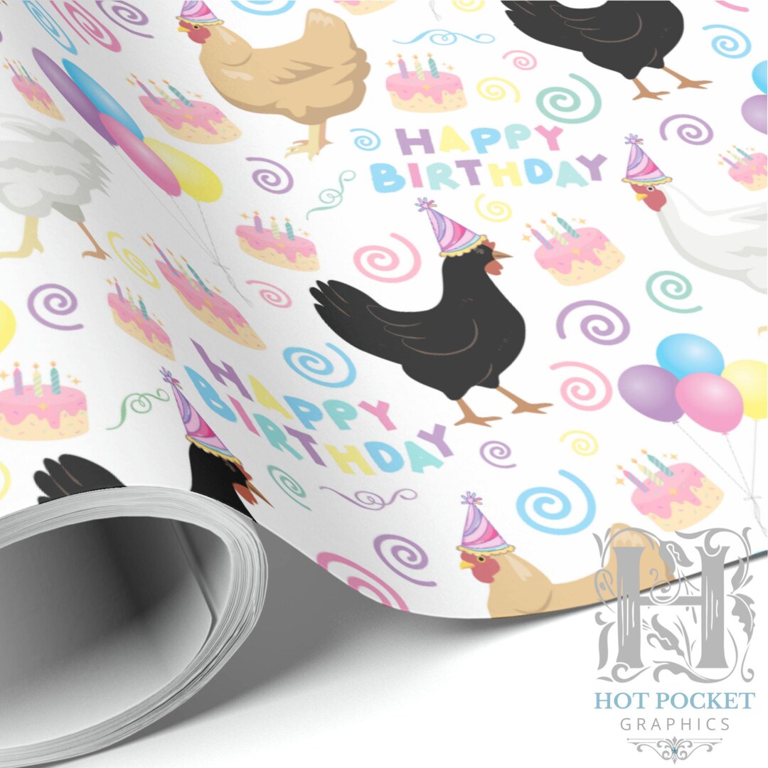 Chicken Birthday Wrapping Paper – Adorable Chicken Lovers Luxury Gift ...