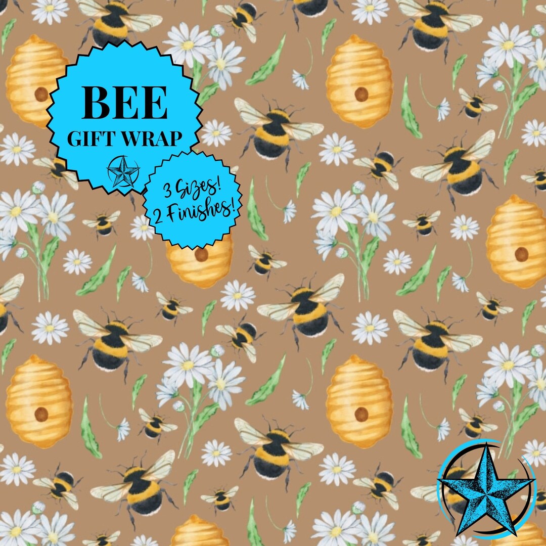 Honey Bees Wrapping Paper. Vibrant Eco-luxury Spring Floral Bee ...