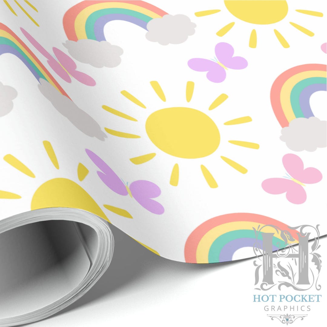 Rainbows and Butterflies Wrapping Paper - Adorable Luxury Gift Wrap ...