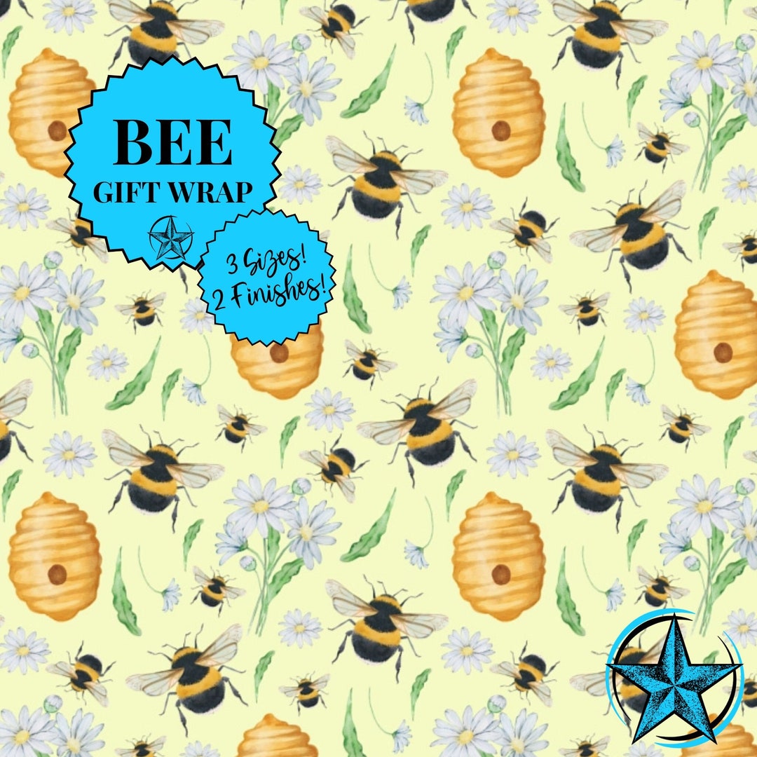 Honey Bees Wrapping Paper. Vibrant Eco-luxury Spring Floral Bee ...